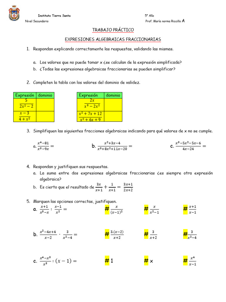 TP Ex - Alg.frac | PDF | Matemáticas | Aritmética