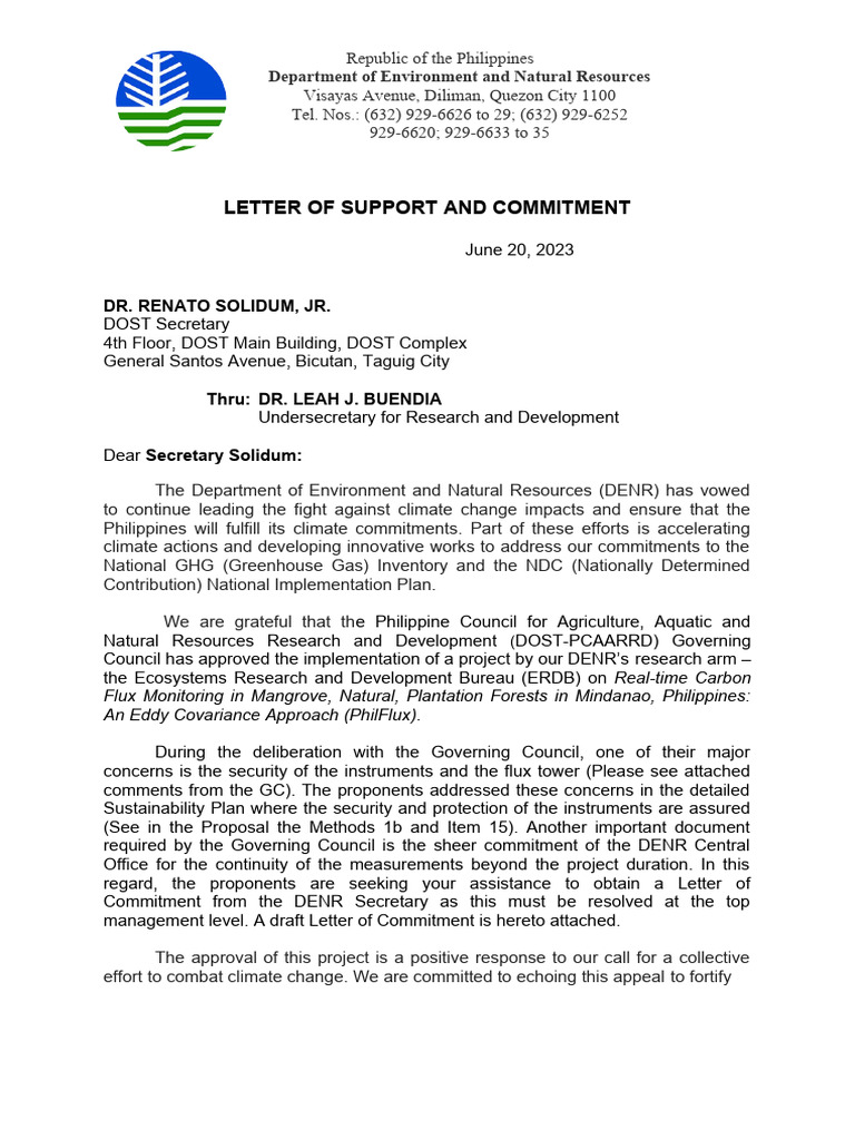 DENR Letter of Suppor and Commitment | PDF | Climate Change | Climate ...