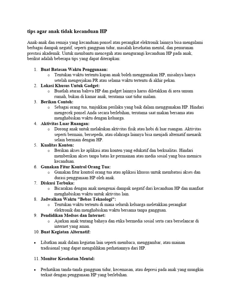 Tips Agar Anak Tidak Kecanduan HP | PDF