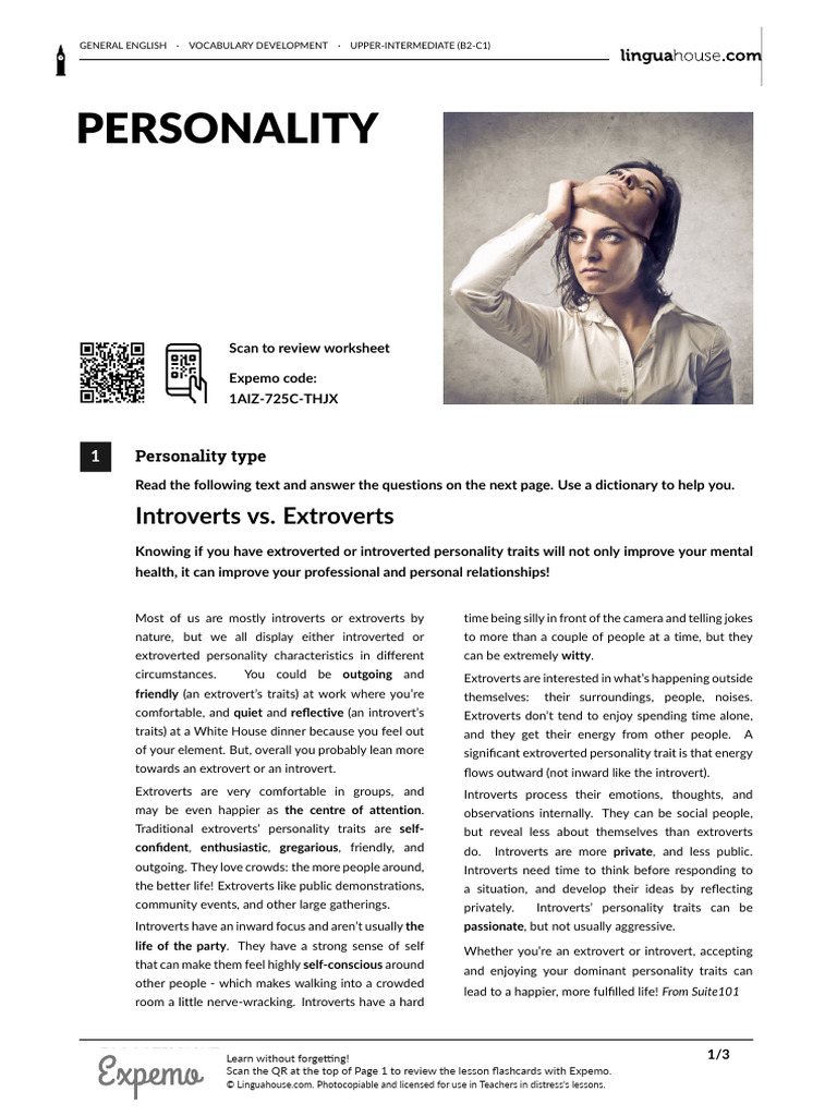 Personality British English Teacher | PDF | Extraversion And ...