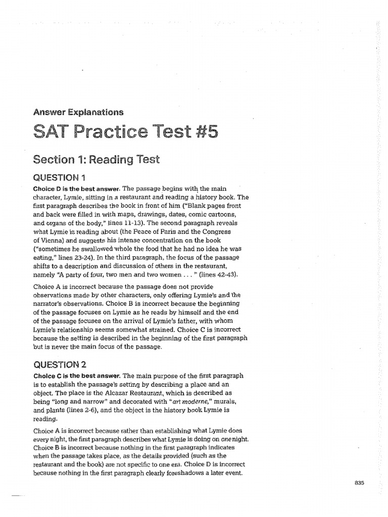 SAT Practice Test 5 Answer Key | PDF