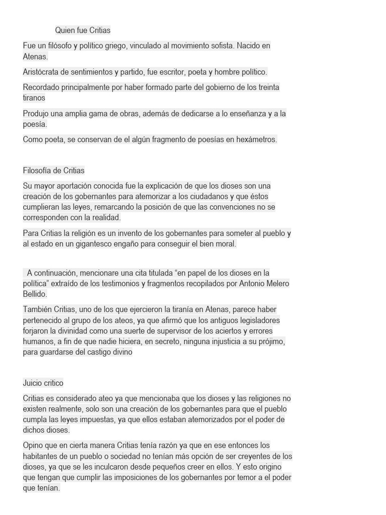 Biografía y pensamiento de Critias | PDF | Política