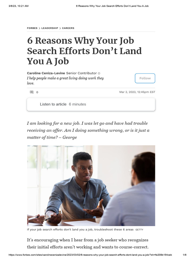 6 Reasons Why Your Job Search Efforts Don't Land You A Job | PDF ...