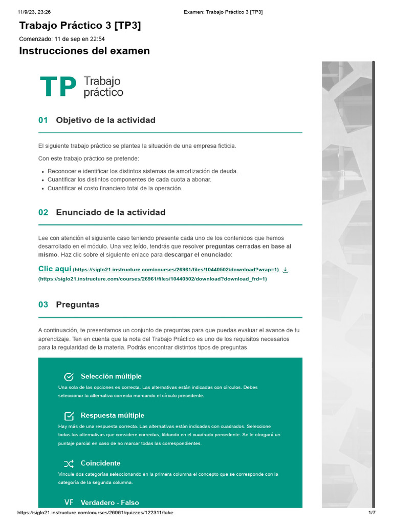 Examen - Trabajo Práctico 3 (TP3) 95% Analisis Cuantitativo Financiero | PDF | Servicios ...