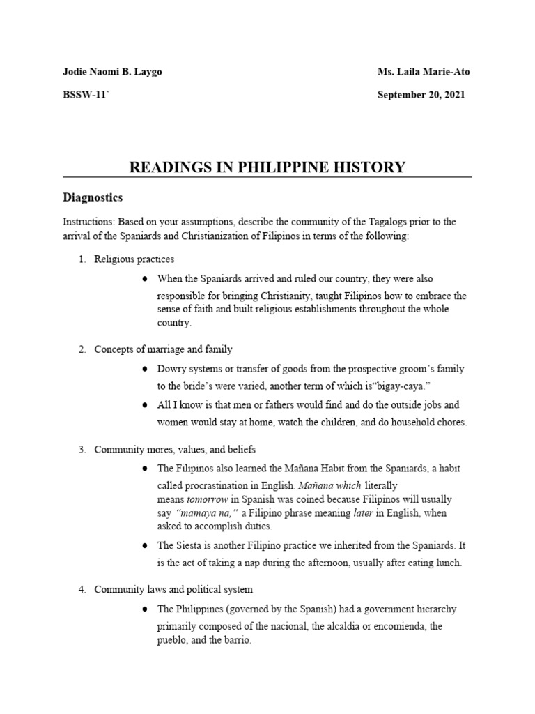 Readings in Philippine History - Lesson 1 | PDF | Philippines | Marriage