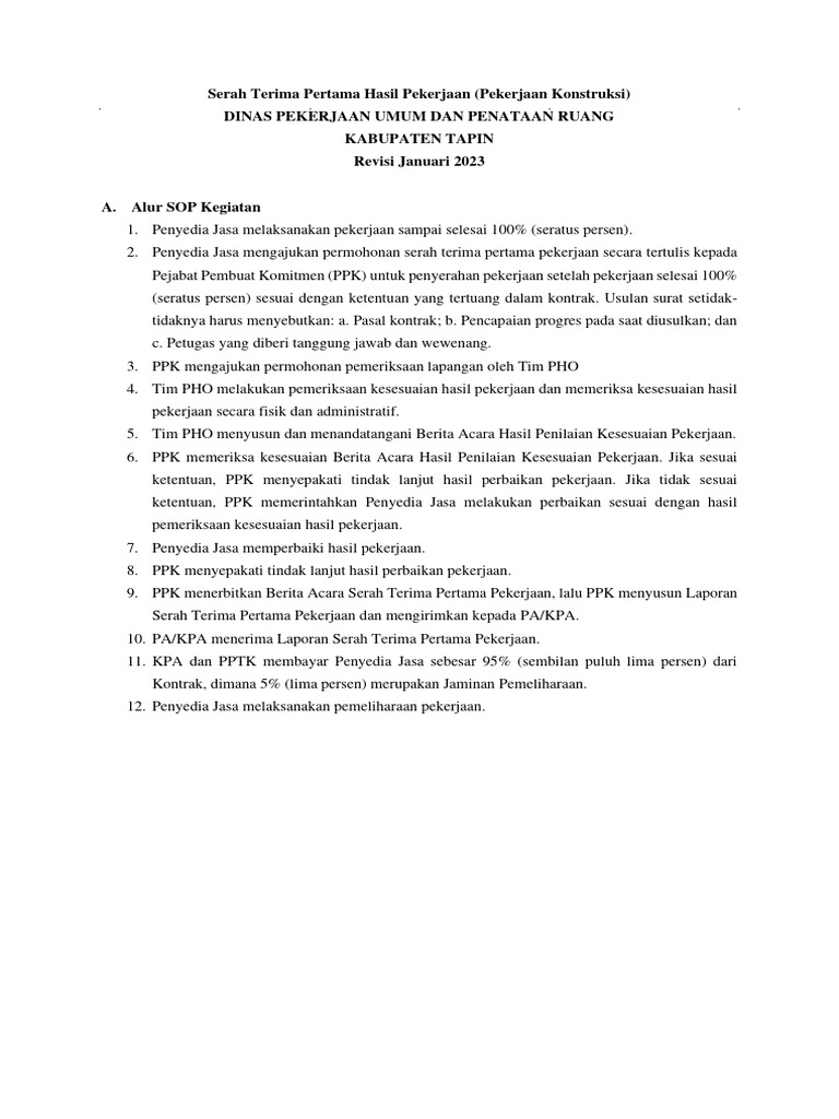 Draft Sop Pho Dinas Pupr 2023 Rev | PDF