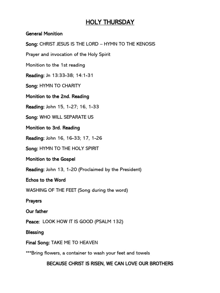 Holy Thursday and Friday Liturgical Guide | PDF | Poetry