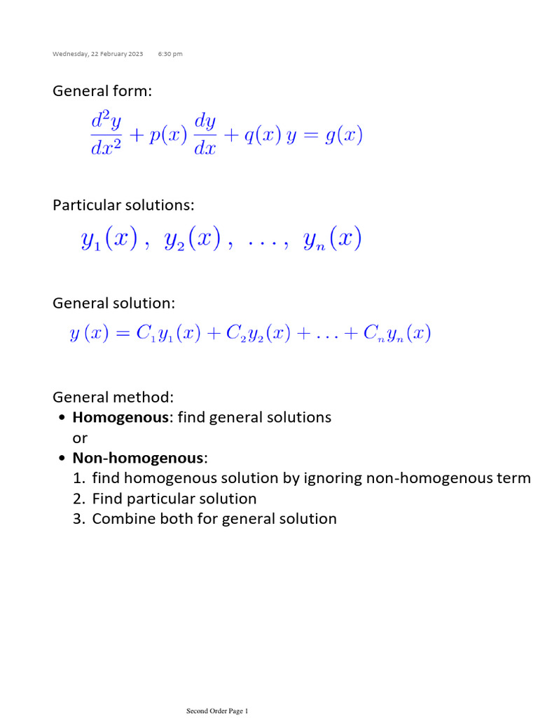 Second Order Differential Equations | PDF | Ordinary Differential ...