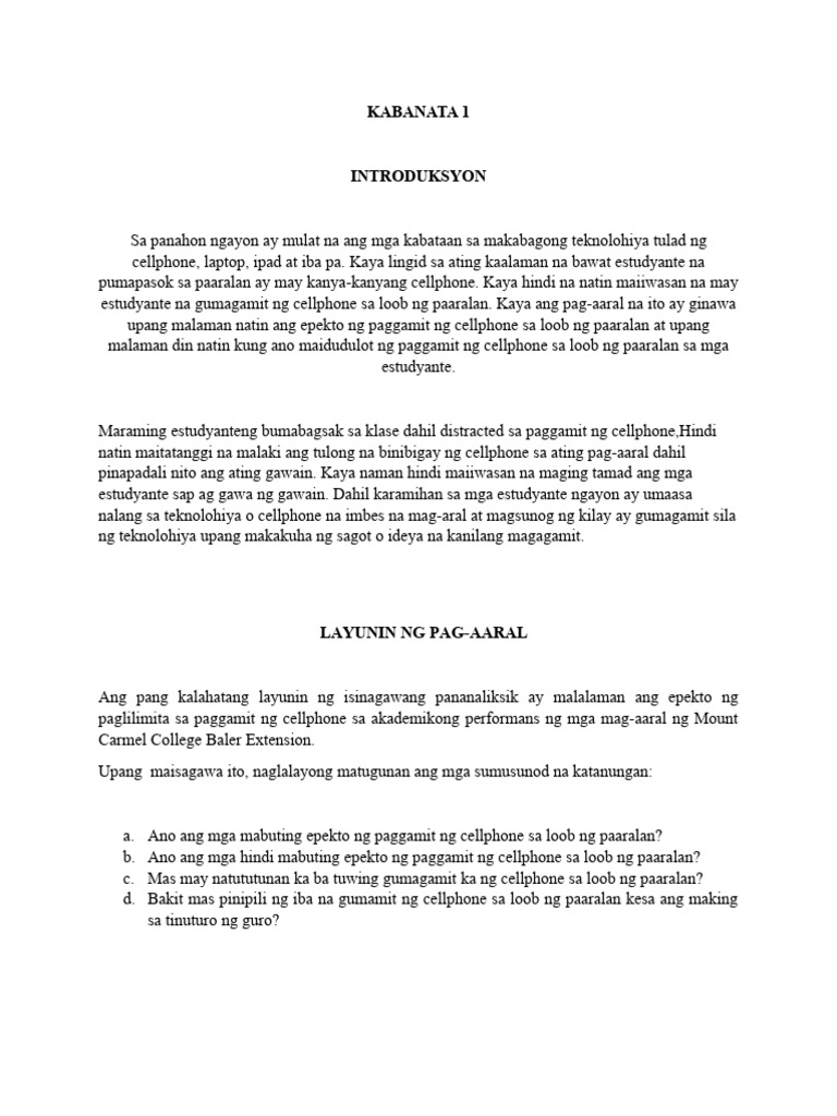 Epekto NG Paglilimita NG Paggamit NG Cellphone Sa Akademikong Pag Ganap ...