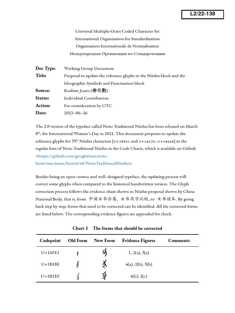 Update Proposal for Nüshu Glyphs | PDF | Typefaces | Notation