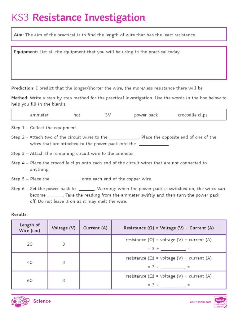 Resistance Investigation Lower Ability Activity Sheet | PDF ...