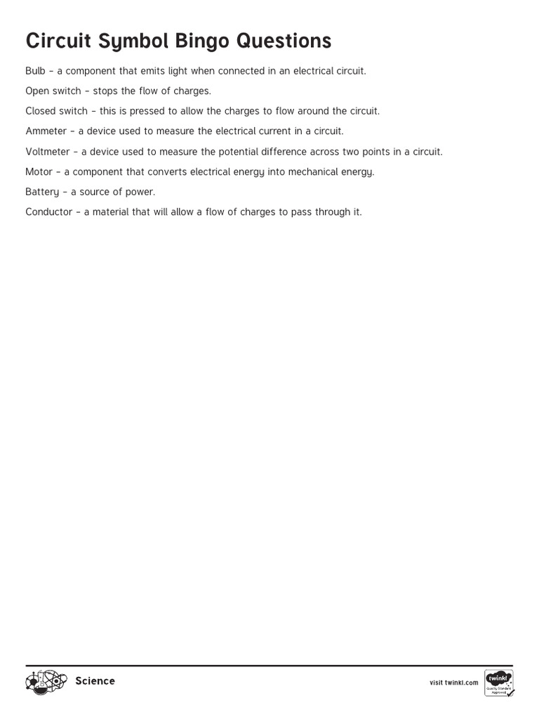 Circuit Symbol Bingo Questions | PDF