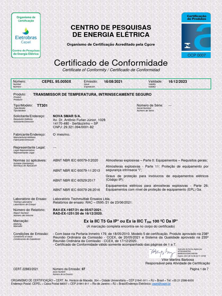 Certificado TT301: Transmissor Seguro | PDF | Tinta | Aço
