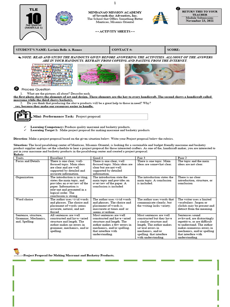 Handicraft Project Proposal Guide | PDF