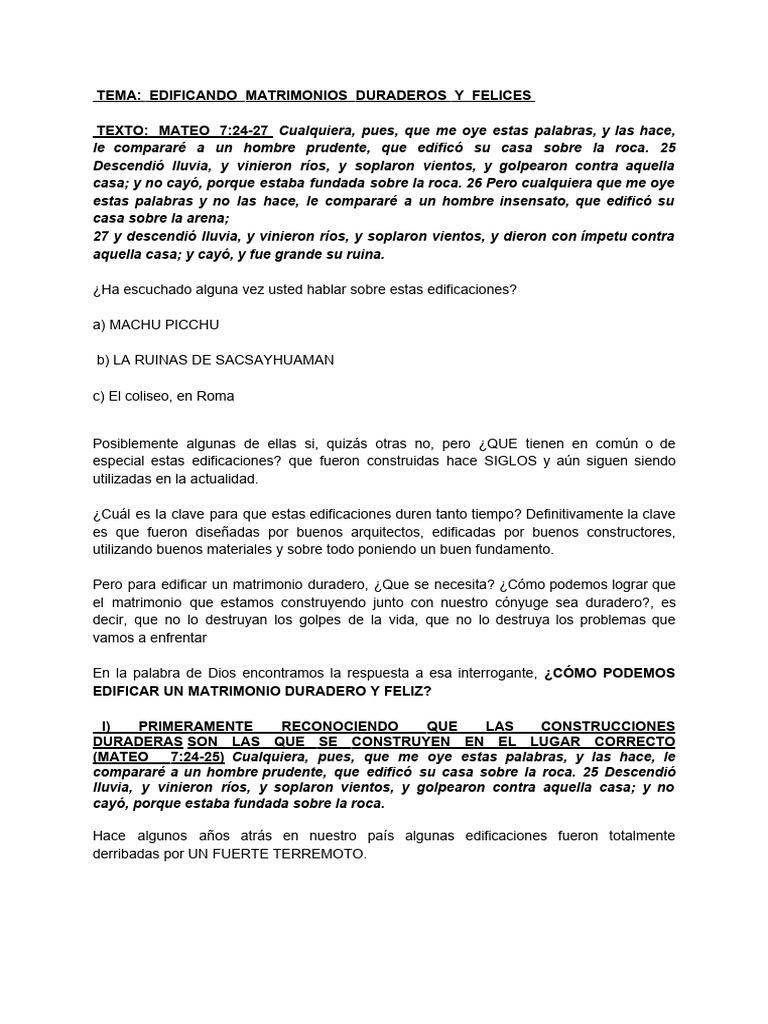 Edificando Matrimonios Duraderos y Felices | PDF | Matrimonio | Amor