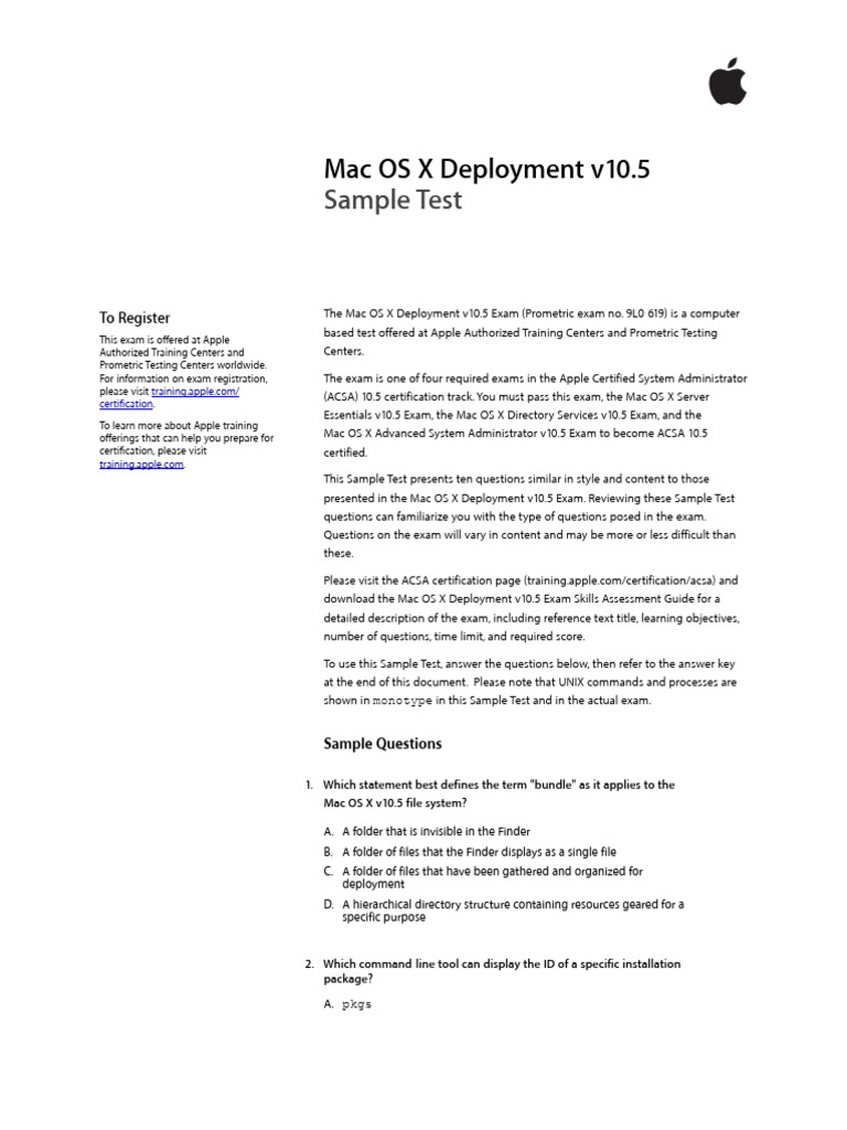 Mac OS X Deployment v10.5 Sample Test | PDF | Mac Os | Finder (Software)