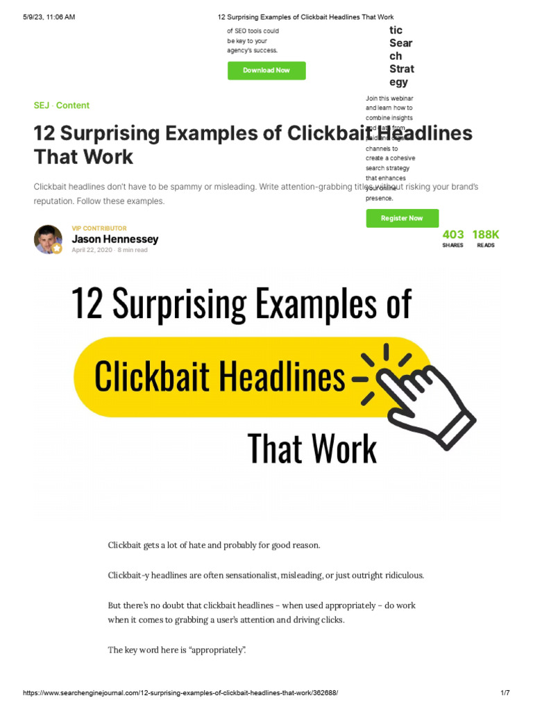 12 Surprising Examples of Clickbait Headlines That Work | PDF | Cyberspace | World Wide Web