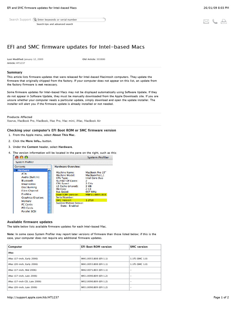 EFI and SMC Firmware Updates For Intel-Based Macs | PDF | Classes Of ...
