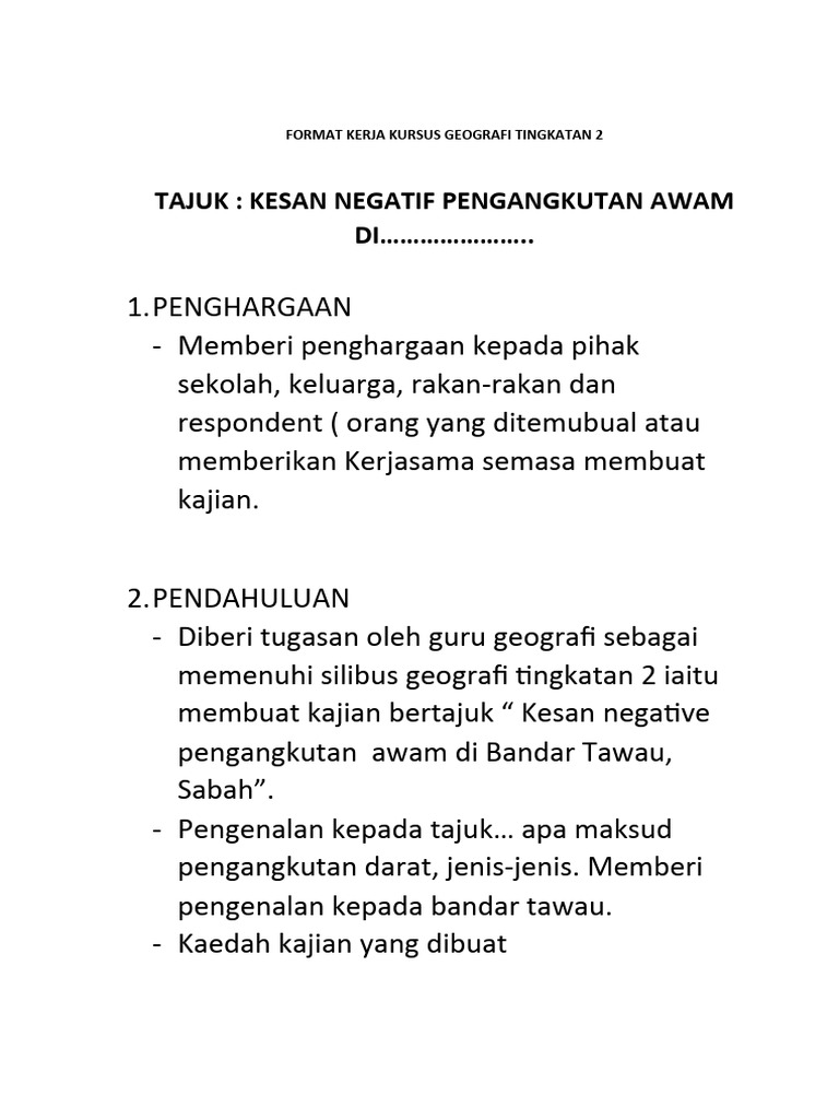Format Kerja Kursus Geografi Tingkatan 2 2 | PDF