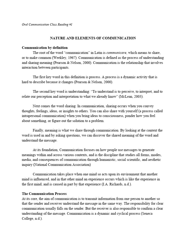 Oral Communication Class Reading #1 | PDF | Communication | Nonverbal ...