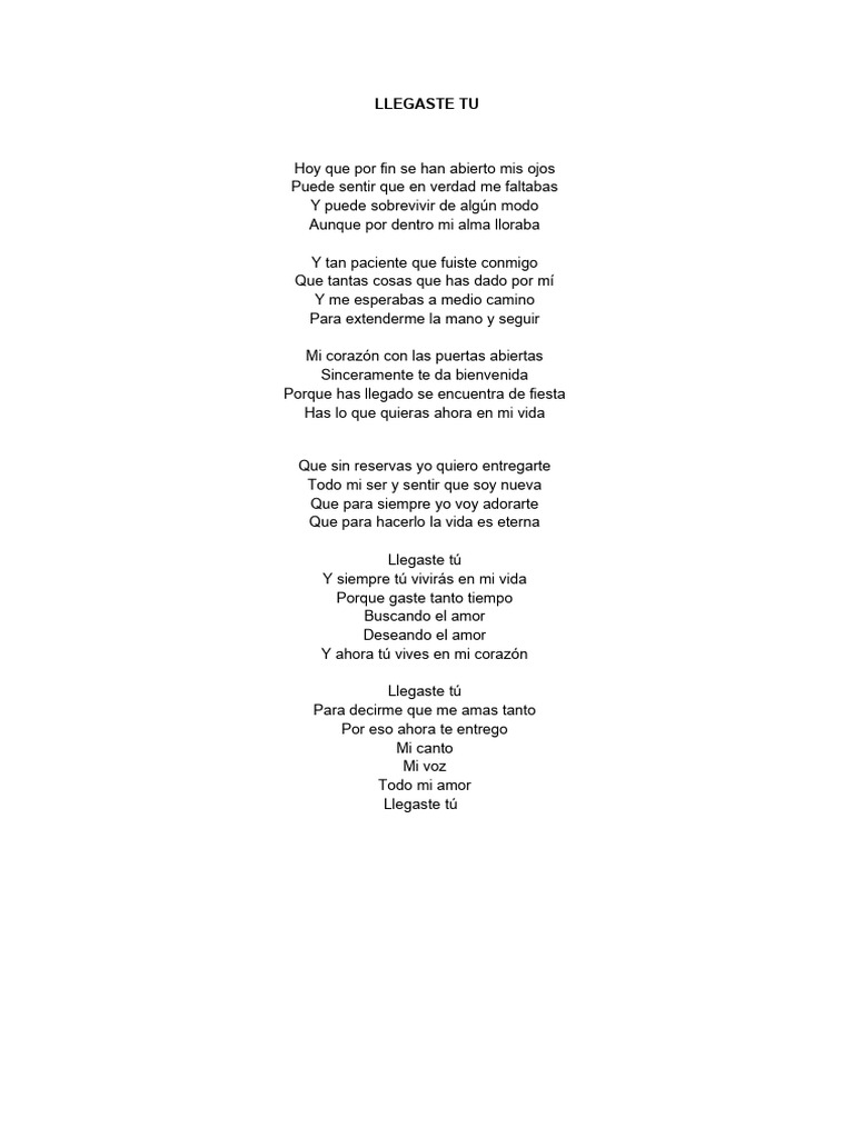 Llegaste Tu Acordes y Letra | PDF | Amor