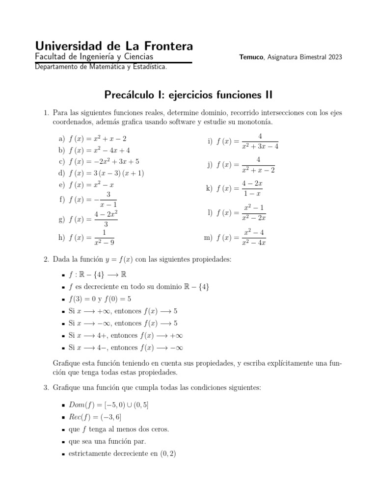 Precalculo I Ejercicios Funciones III | Descargar gratis PDF | Función (Matemáticas) | Matemáticas