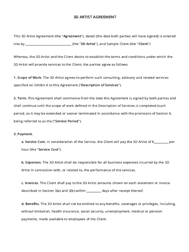 3D Artist Contract | PDF | Indemnity | Trade Secret