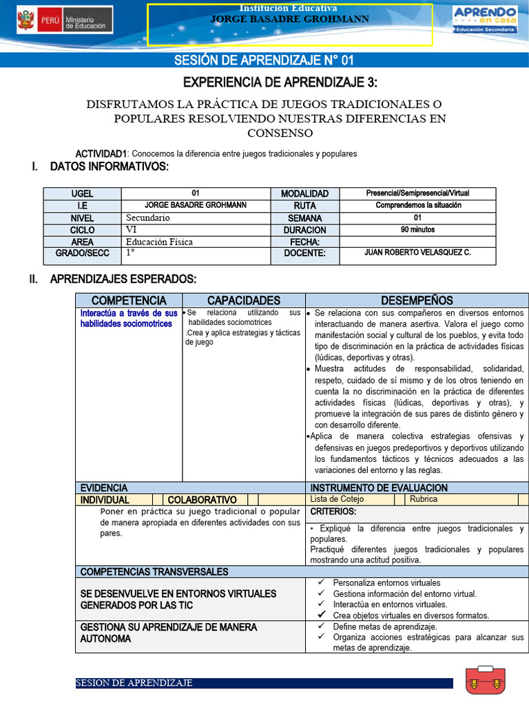 A-1º2° Ses 1 Ef Sem 1 Eda 3 | PDF | Aprendizaje | Maestros