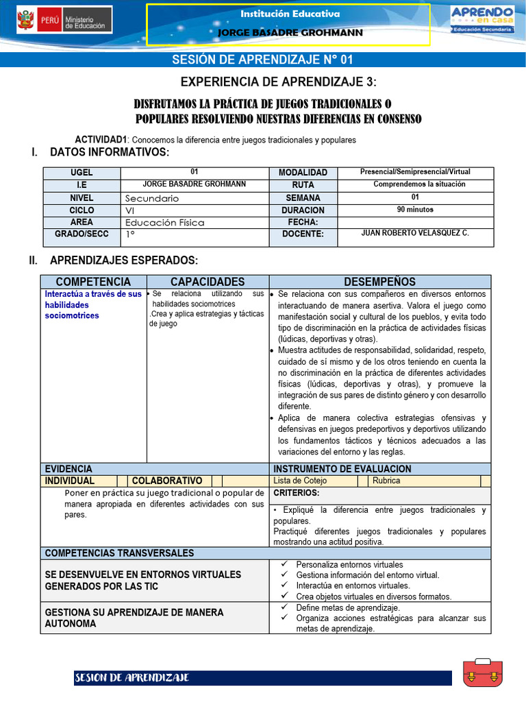 A-1º2° Ses 1 Ef Sem 1 Eda 3 | PDF | Aprendizaje | Maestros