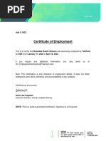 CERTIFICATE OF EMPLOYMENT (Teleperformance) | PDF