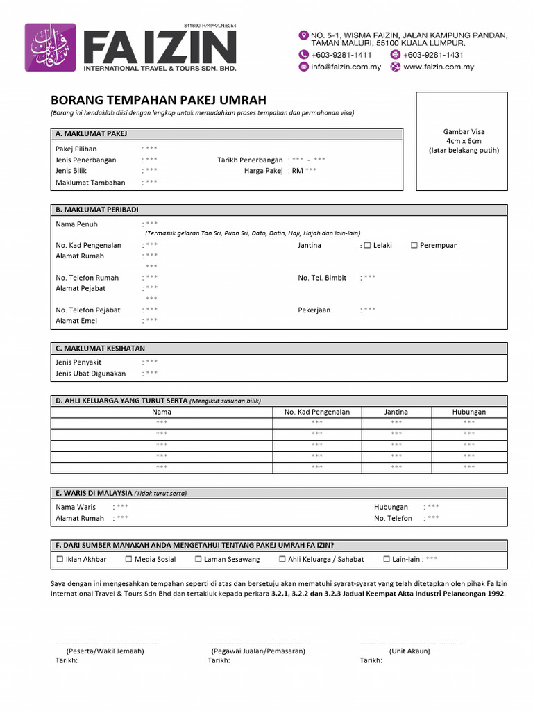 Borang Tempahan Pakej Umrah (1444H) | PDF