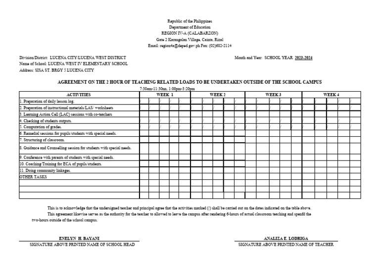 6 Hrs Agreement Form | Download Free PDF | Teachers | Human Communication