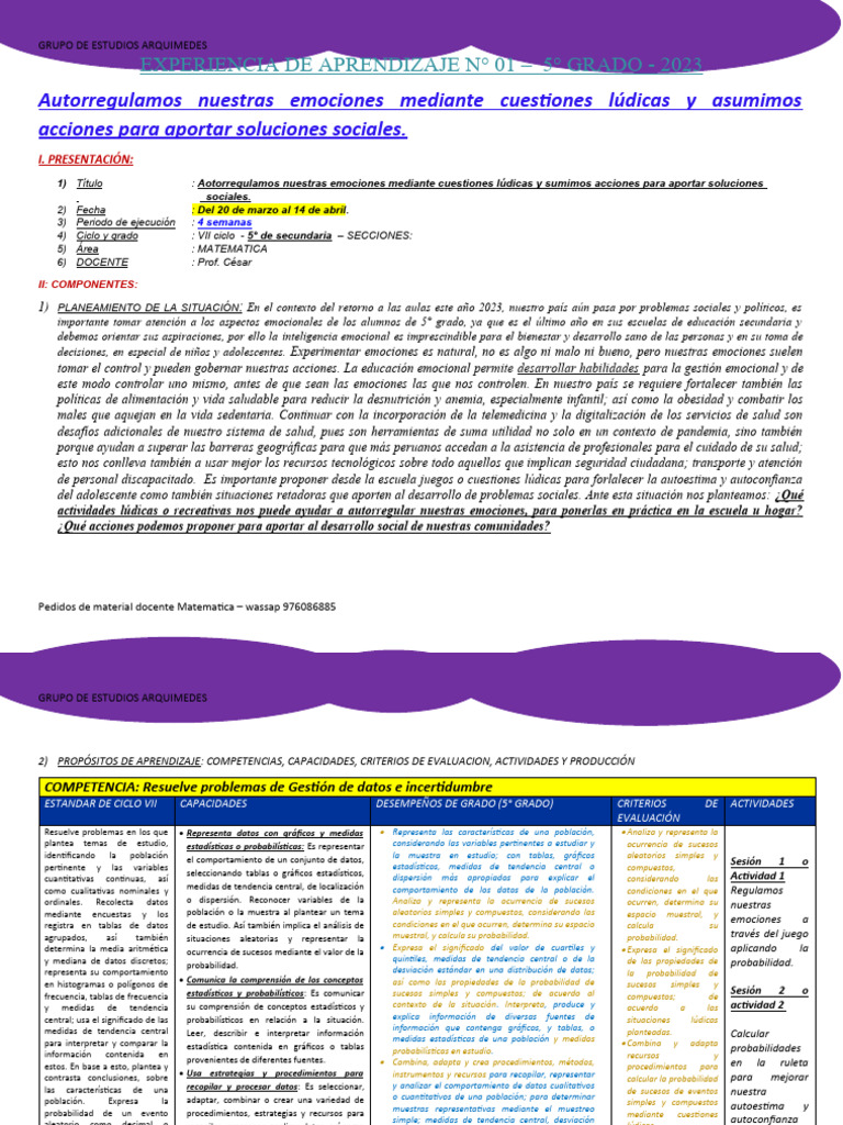 5 Planificacion Eda 1 Pdf Probabilidad Geometría