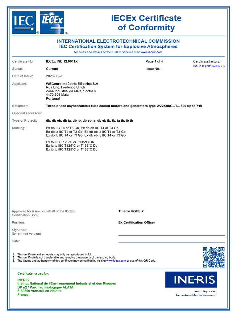 IECEx INE 12.0011X 001 | PDF | Electric Motor | Power Inverter