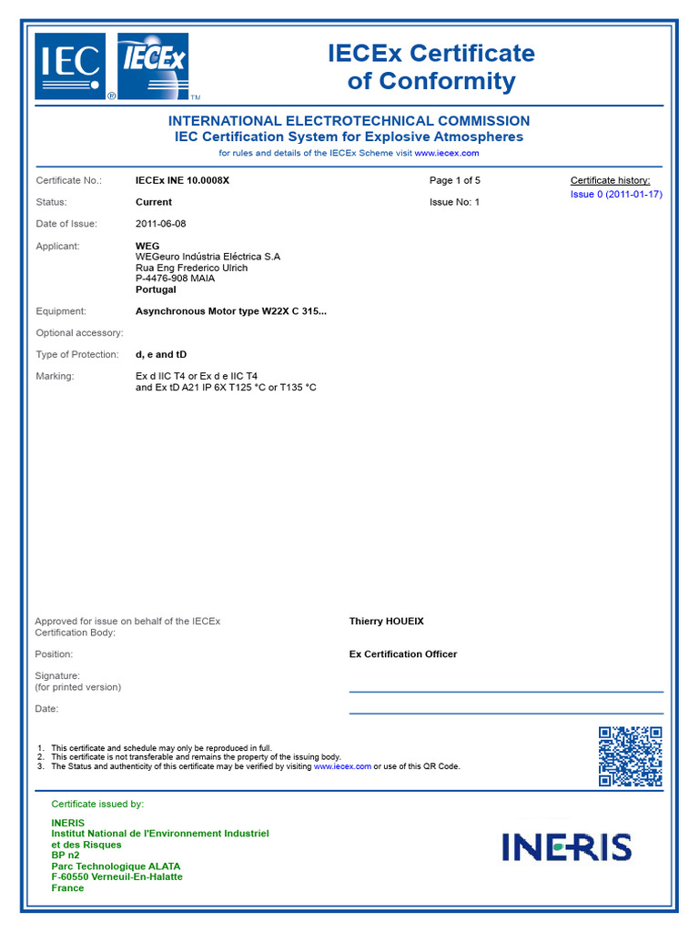 IECEx INE 10.0008X 001 | PDF | Electric Motor | International ...