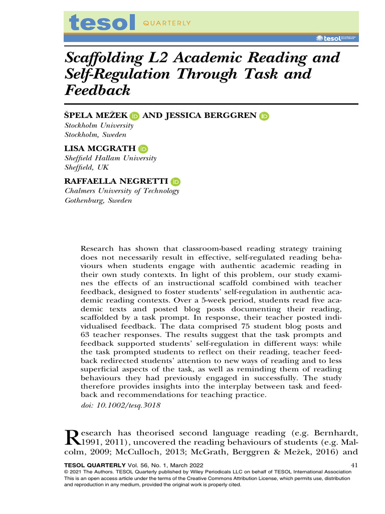 TESOL Quarterly - 2021 - Me Ek - Scaffolding L2 Academic Reading and ... TESOL Quarterly - 2021 - Me Ek - Scaffolding L2 Academic Reading and ...