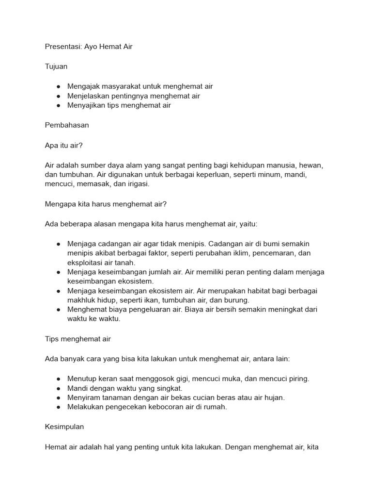 Buatkan Presentasi Ayo Hemat Air | PDF