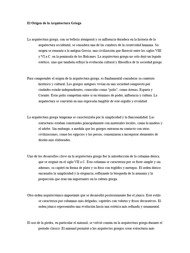 El Origen de la Arquitectura Griega | PDF | Antigua Grecia | Columna