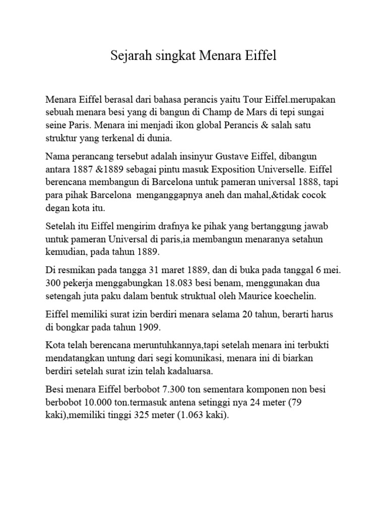 Sejarah Singkat Menara Eiffel | PDF