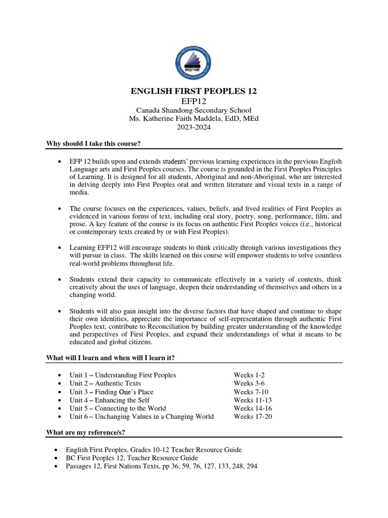 English First Peoples 12 Course Overview | PDF | Experience | Learning