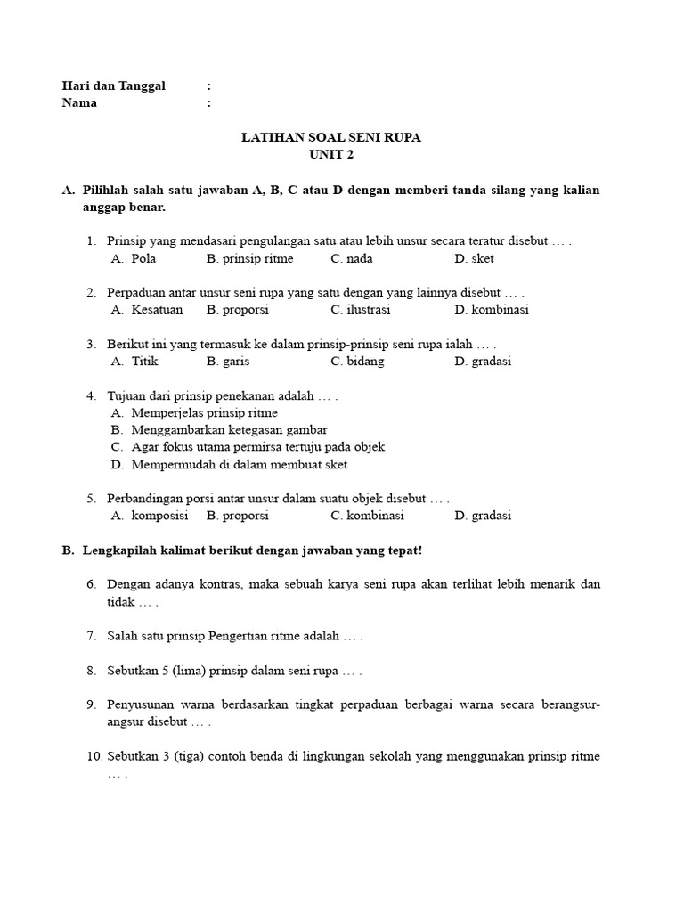 Latihan Soal Seni Rupa Unit 2 | PDF