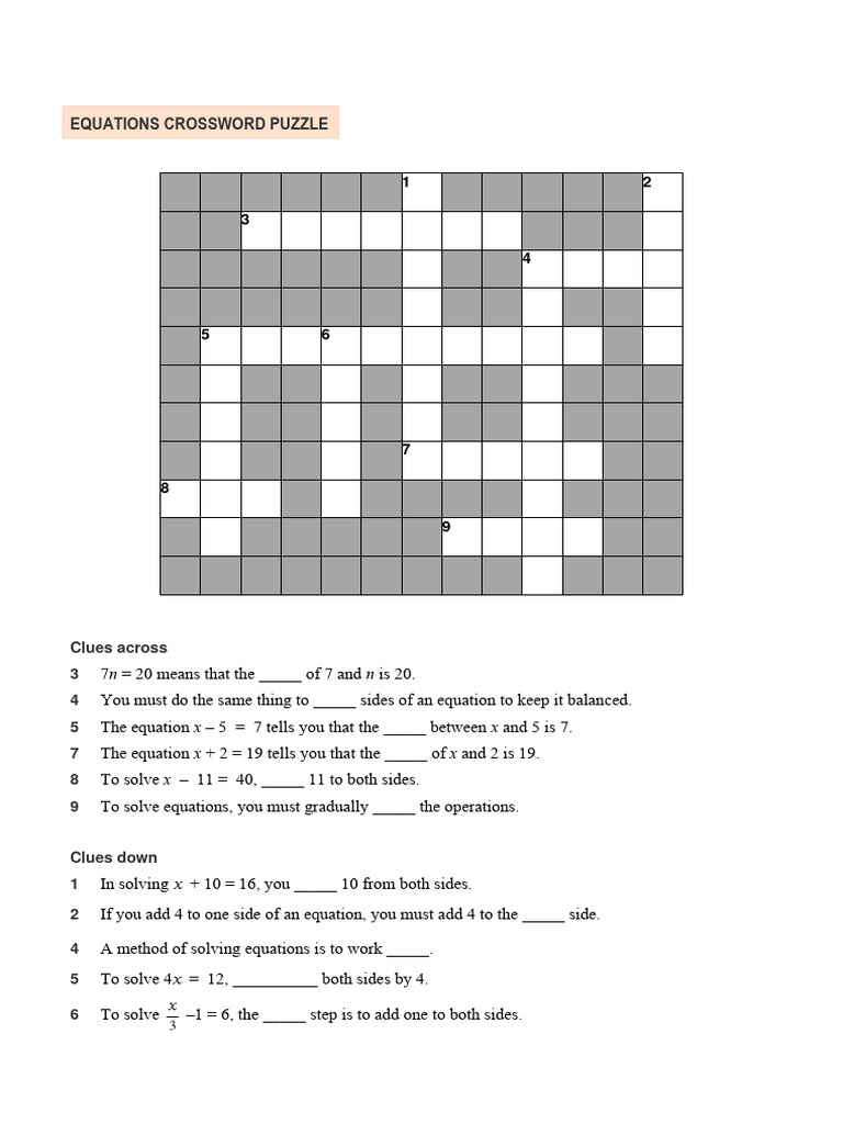 Equations Crossword Puzzle | PDF