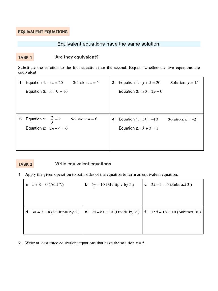 Math Practice: Equivalent Equations | PDF