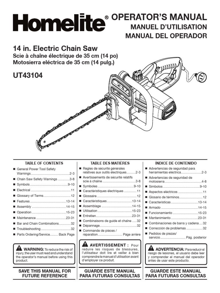Homelite UT43104 Chainsaw Manual | PDF