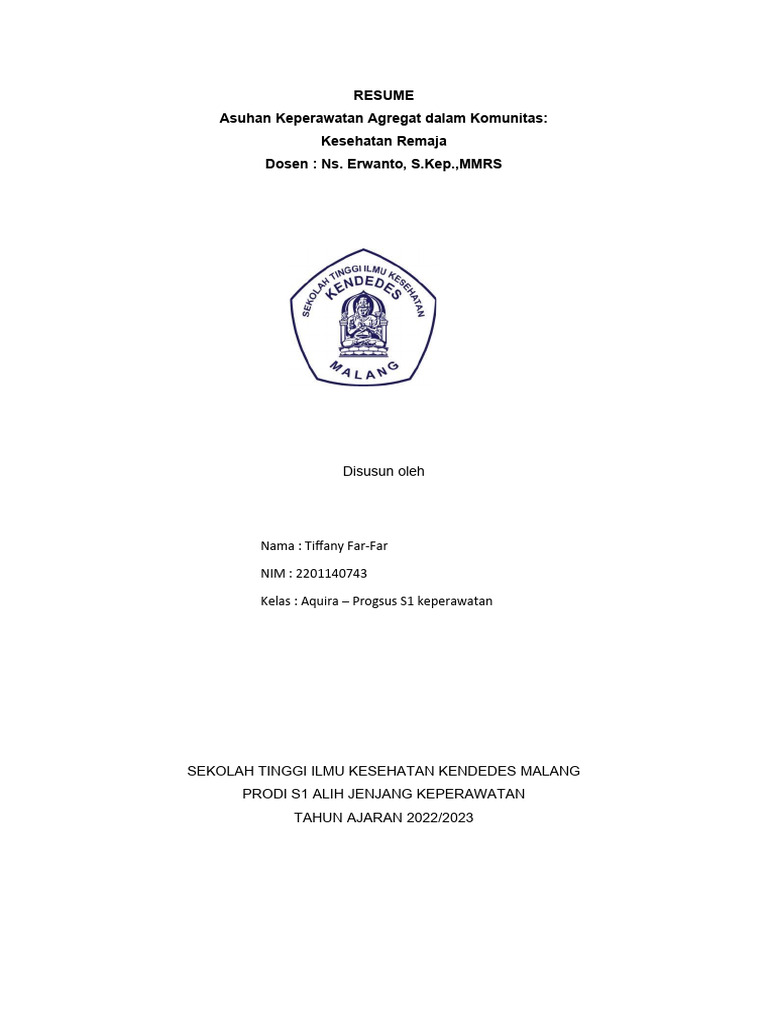 Resume 4. Askep Agregat DLM Kom, Kes Remaja | PDF