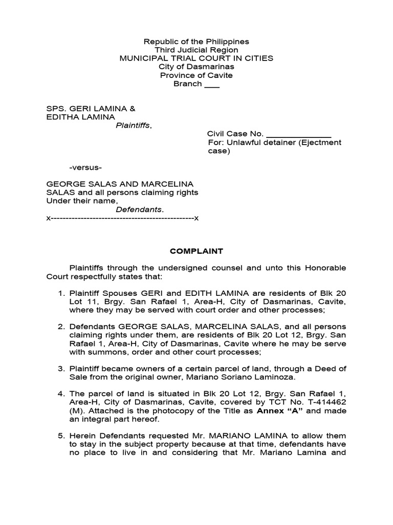 Ejectment | PDF | Lawsuit | Civil Law (Common Law)