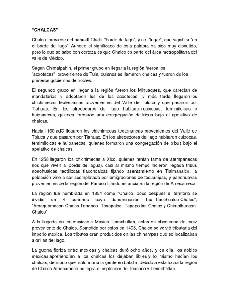 Historia y cultura de los Chalcas | PDF | Pueblos indígenas de América ...