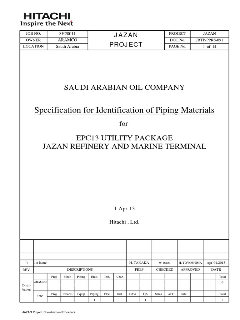 JRTP-PPRS-091 Specification For Identification of Piping Materials | PDF | Pipe (Fluid ...