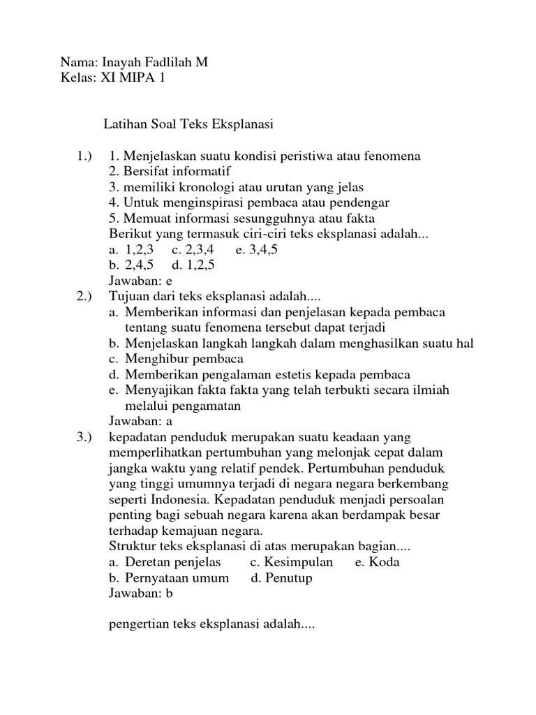 Latihan Soal Teks Eksplanasi | PDF | Kajian Bahasa Asing
