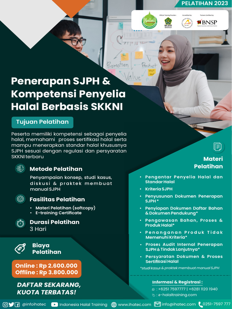 Penerapan SJPH & Kompetensi Penyelia Halal Berbasis SKKNI: Tujuan Pelatihan | PDF